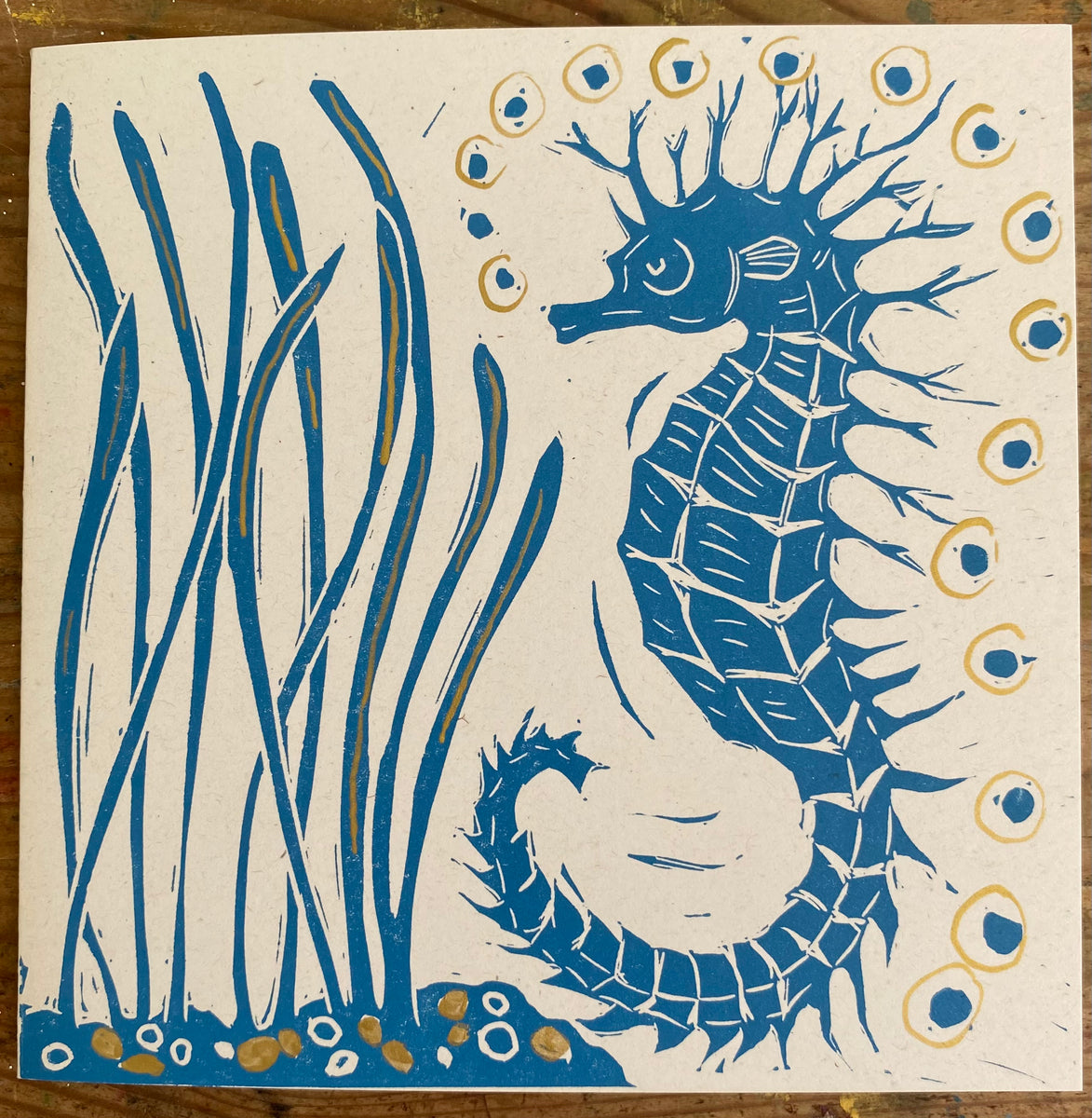 Seahorse Linocut Card – Louise Hobson